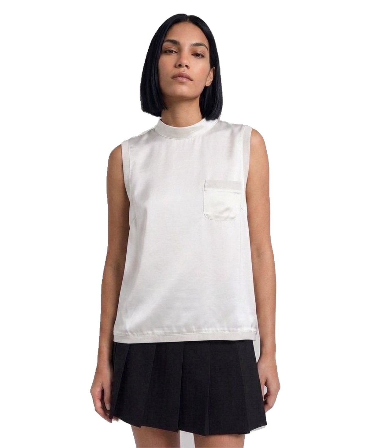 Click here for Jason Wu Womens Sleeveless Satin Ribbed Mock Neckl... prices