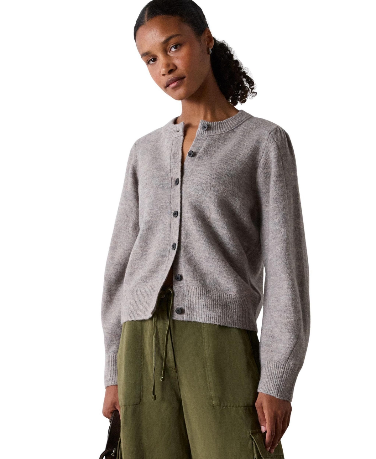 Click here for Whistles Womens Wool Mix Puff Sleeve Cardigan - Ne... prices