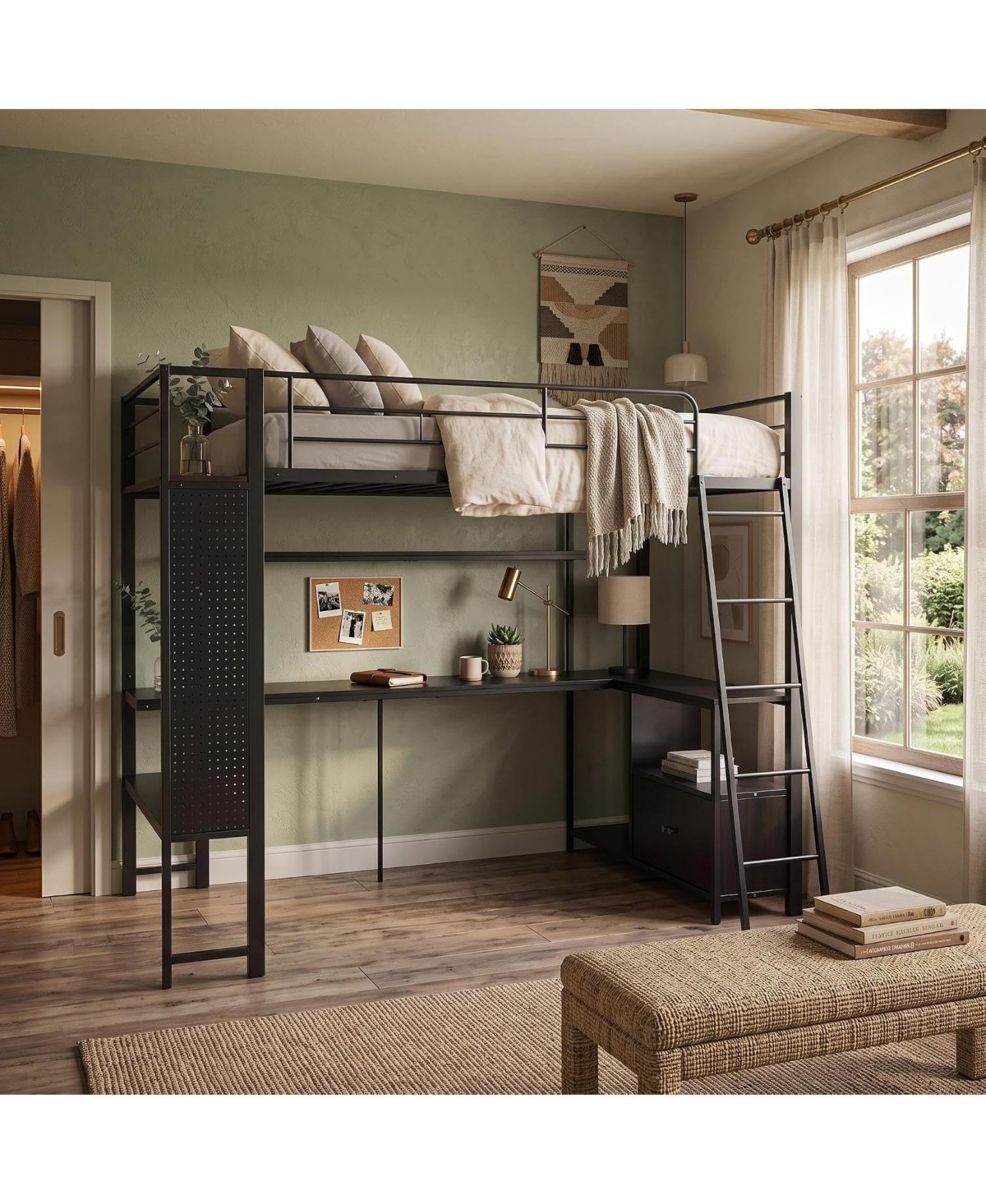 Click here for Full/Twin Size Metal Loft Bed with Desk  Storage S... prices