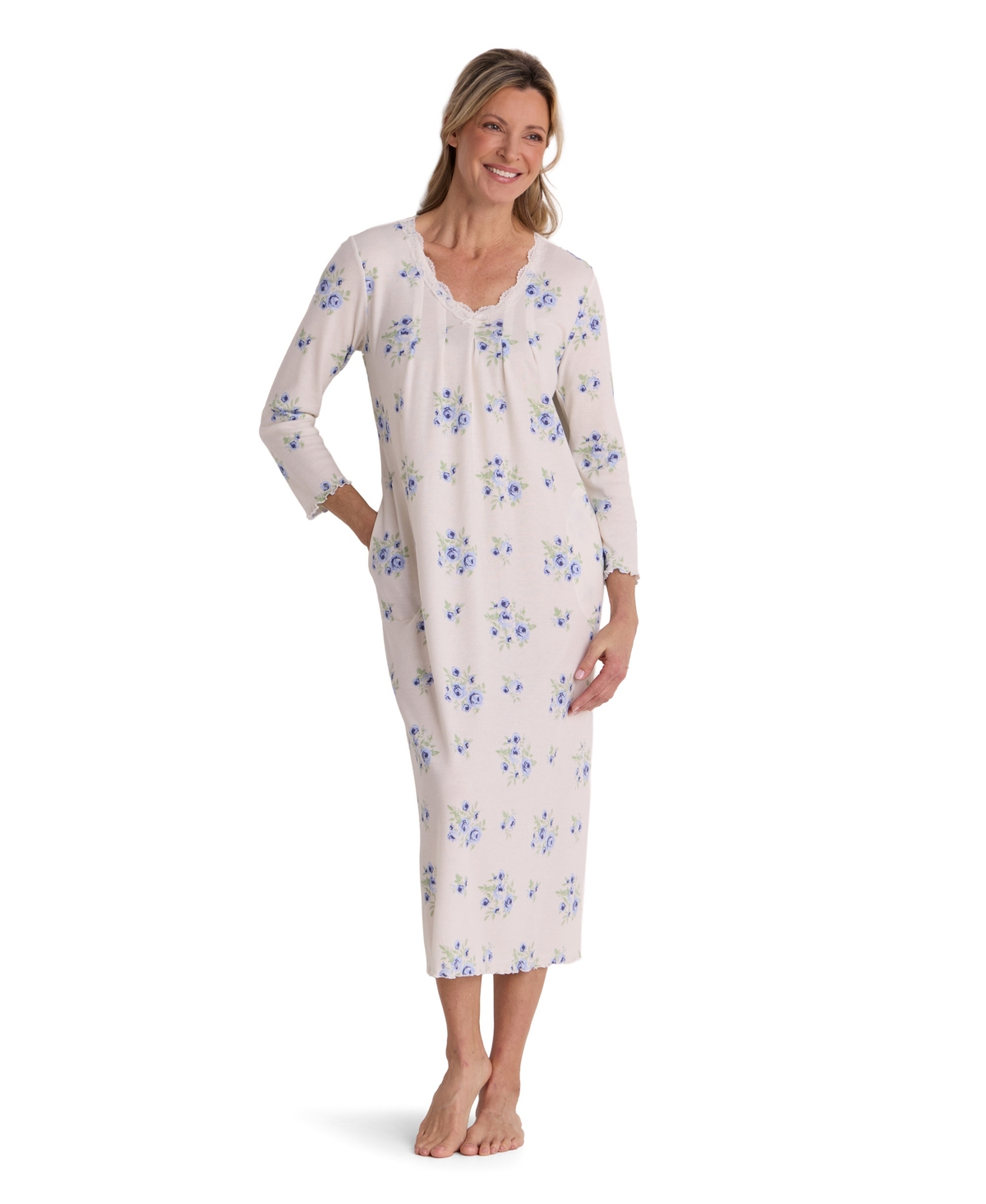 Click here for Miss Elaine Womens Long-Sleeve Floral-Print V-Neck... prices