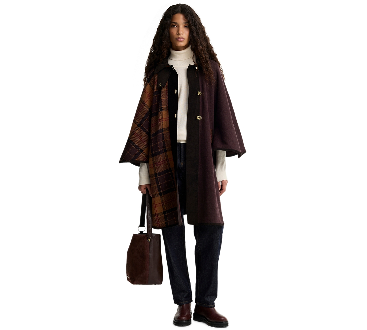 Click here for Barbour Womens Elva Tartan Wool-Blend Knitted Cape... prices