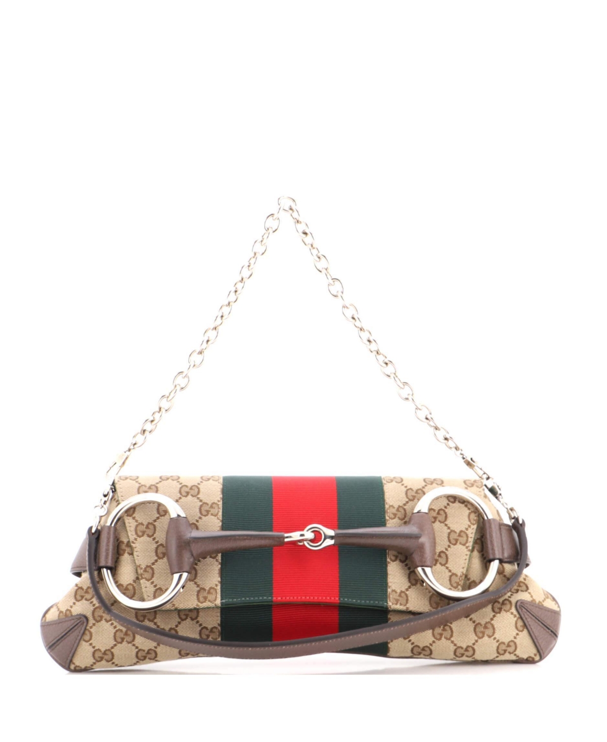 Click here for Pre-Owned Gucci Medium Horsebit Nm Web Chain Clutc... prices