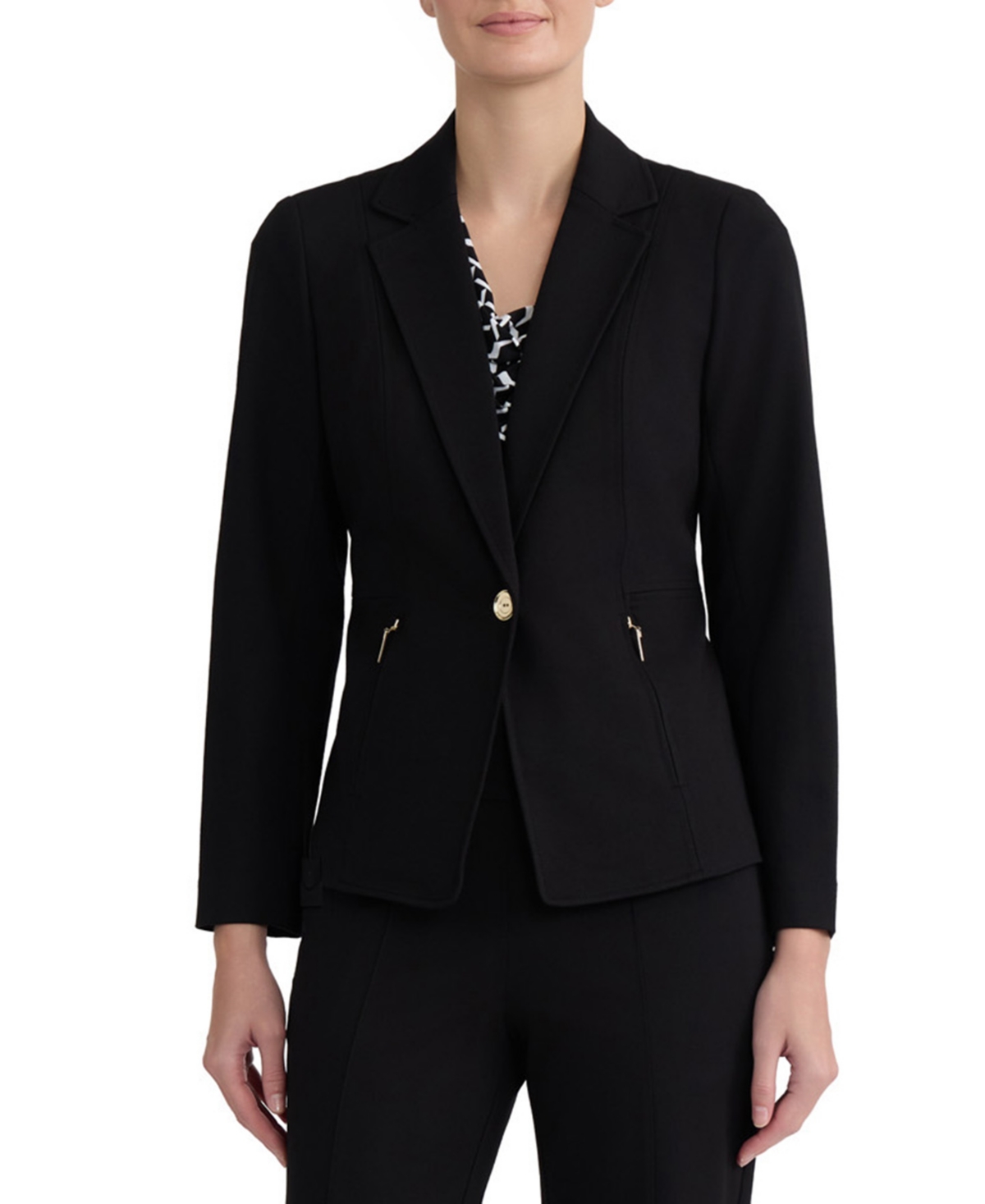 Click here for Kasper Womens One-Button Notch Collar Blazer - Bla... prices