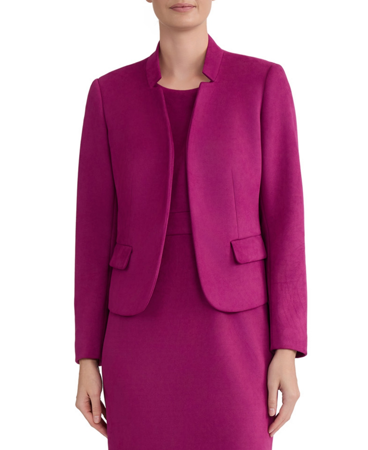 Click here for Kasper Womens Faux Suede Collared Open-Front Blaze... prices