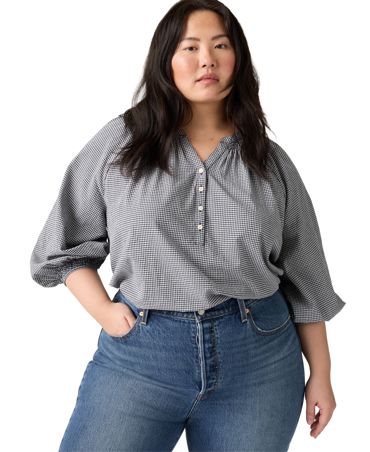 Click here for Levis Plus Size V-Neck Chambray Relaxed-Fit Reveri... prices
