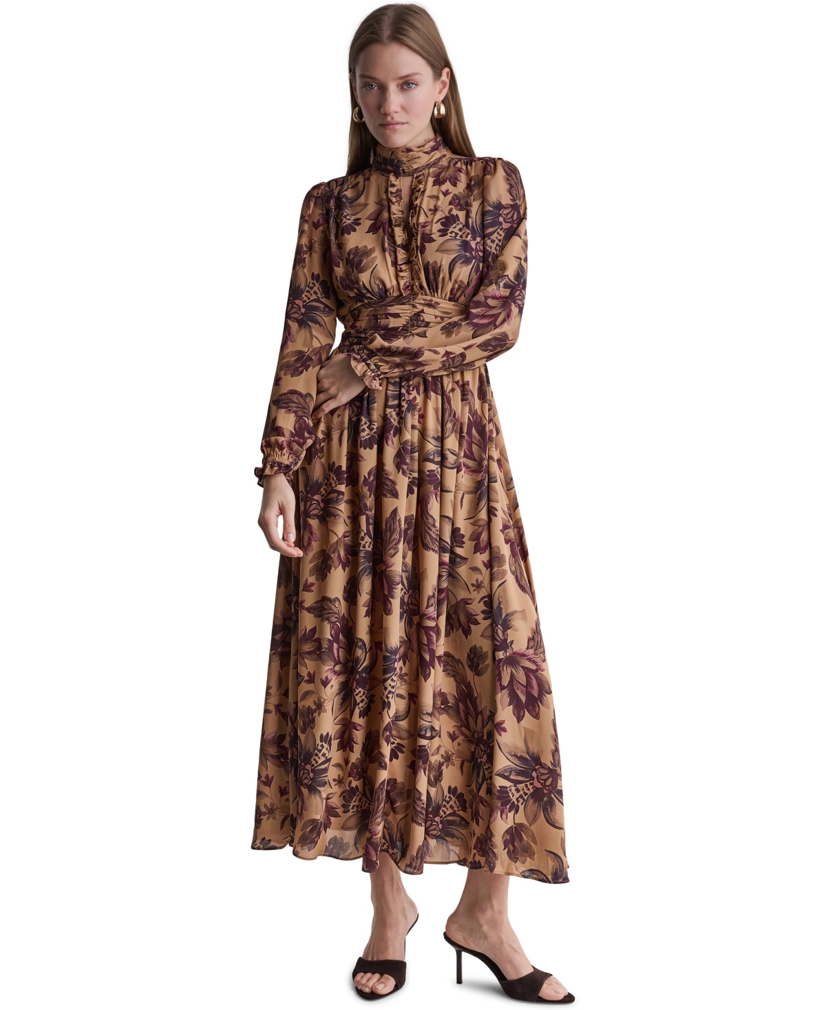 Click here for Bcbg Womens Long Sleeve Floral-Print High-Neck Max... prices