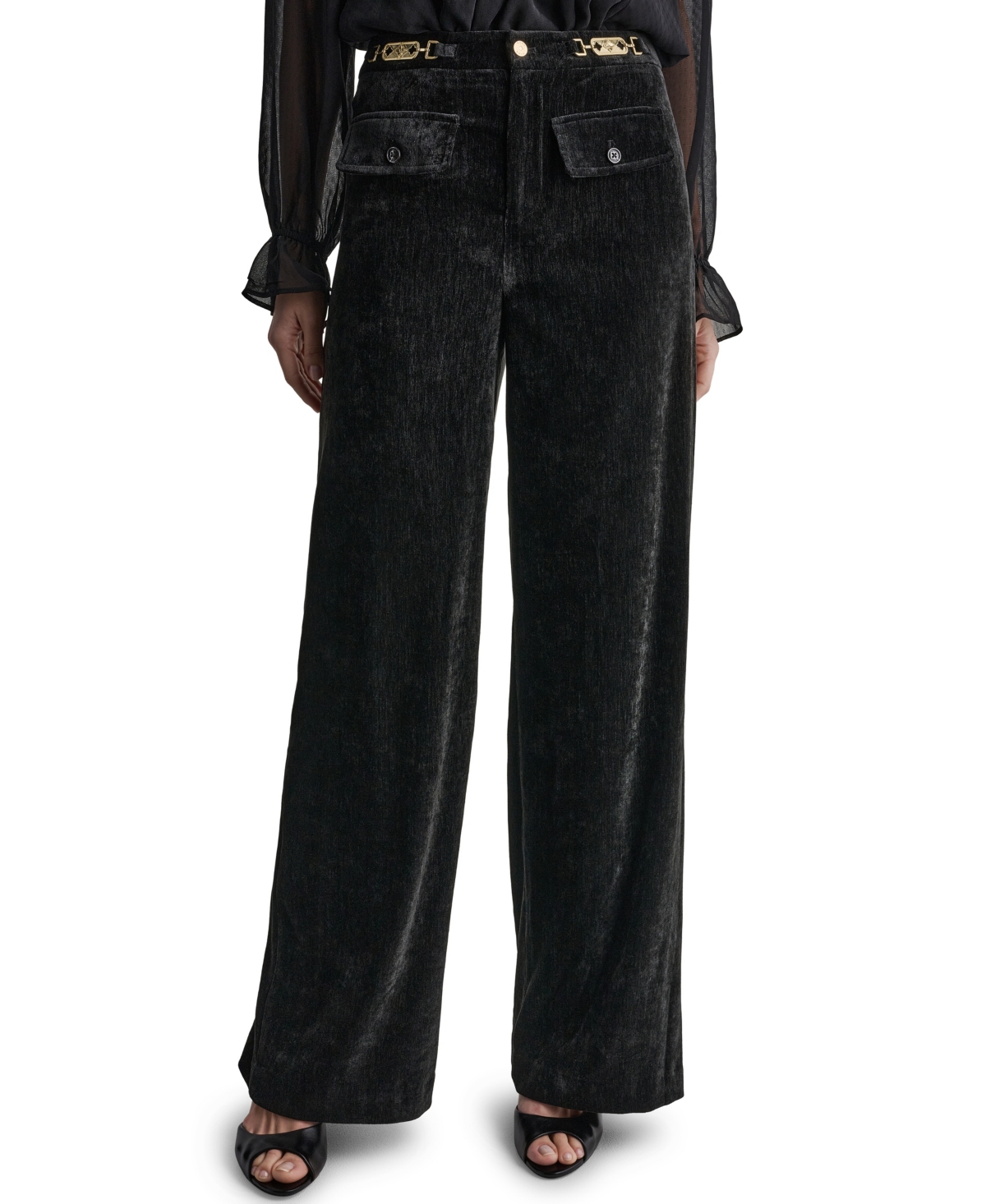 Click here for Bcbg Womens High-Rise Wide-Leg Velvet Pants - Blac... prices