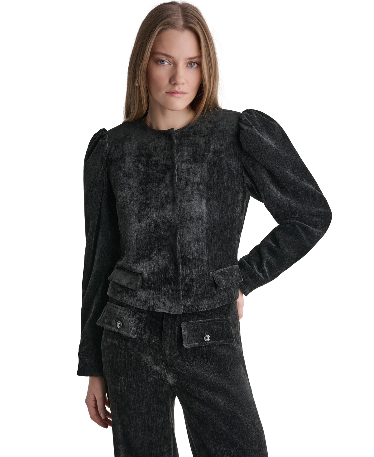 Click here for Bcbg Womens Velvet Cropped Jacket - Black prices