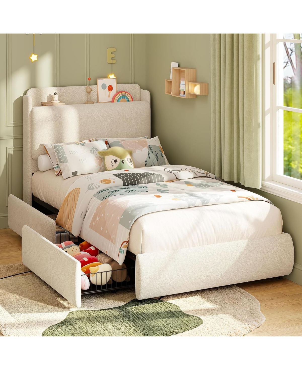 Click here for Upholstered Bed Frame with Shelf and Drawers  Chen... prices