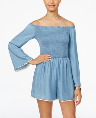 American Rag Off-The-Shoulder Denim Romper, Created for Macy's - Macy's