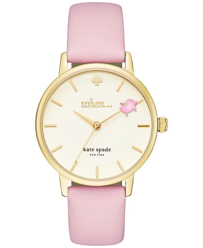 kate spade new york Women's Metro Pink Leather Strap Watch 34mm KSW1230 ...
