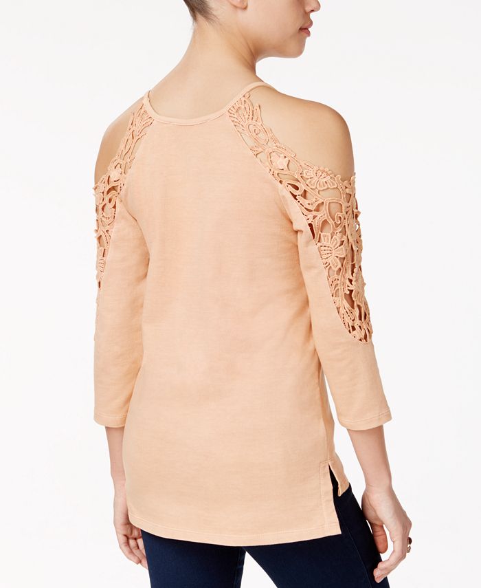 American Rag Crochet-Trim Cold-Shoulder Top, Created for Macy's - Macy's
