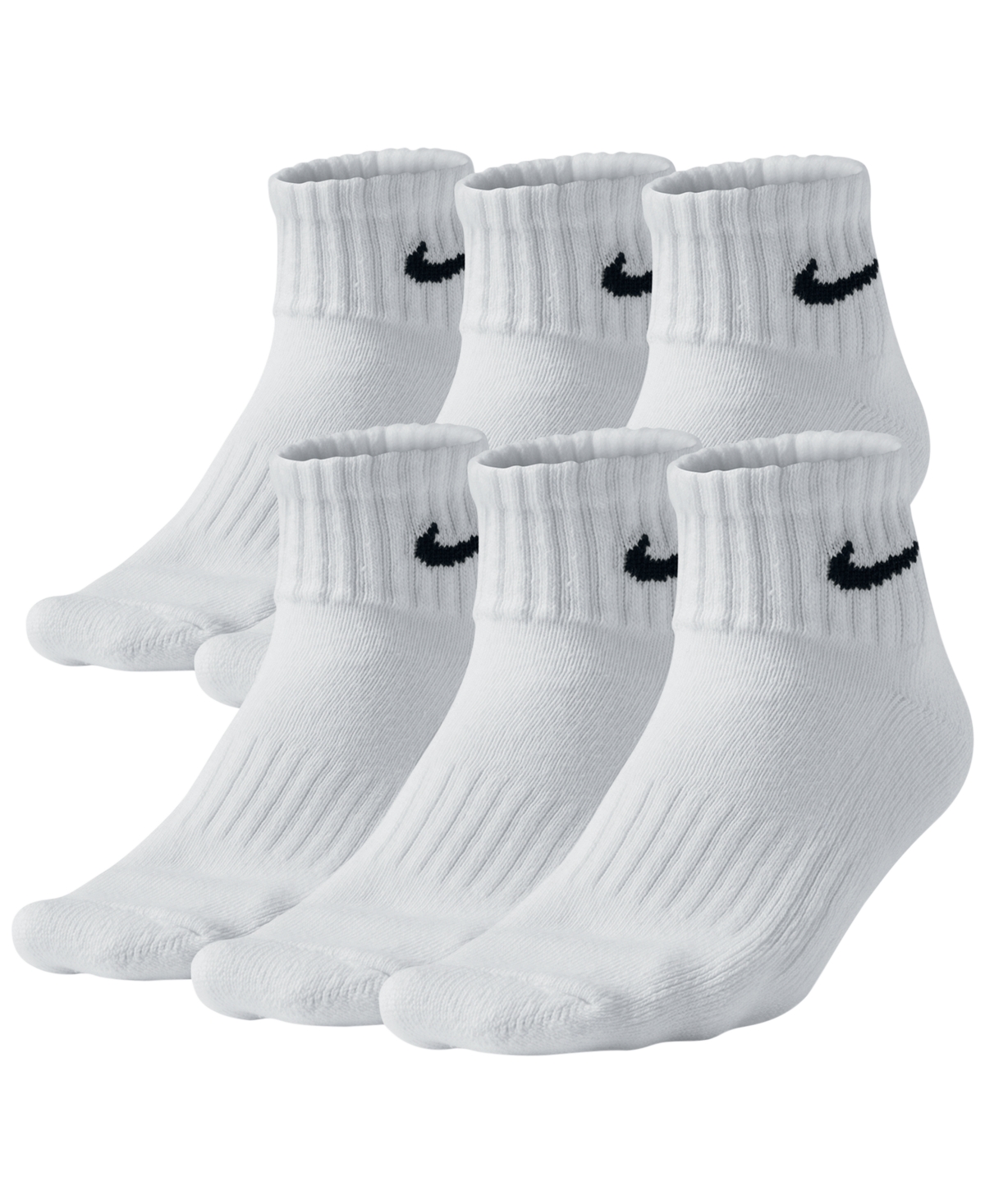 Click here for Nike Mens Cotton Quarter Socks 6-Pack - White prices