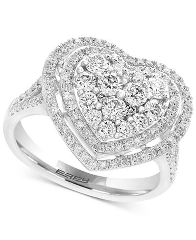 EFFY® Pavé Classica Diamond Heart Ring (1-1/8 ct. t.w.) in 14k White ...