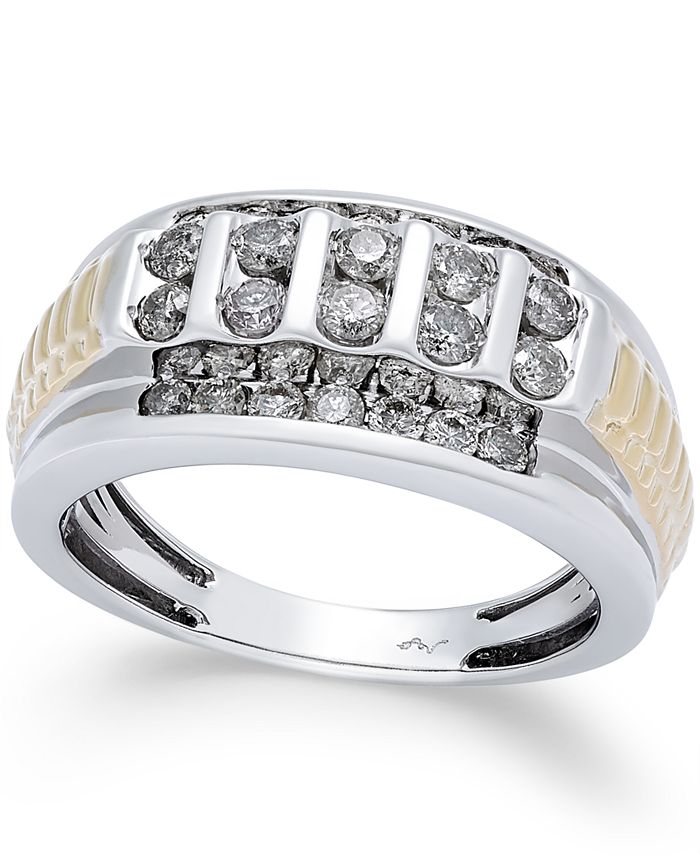 Macy's Men's Diamond Cluster Two-Tone Ring (1 ct. t.w.) in 10k Gold and ...