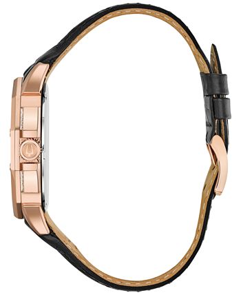 Bulova Men's Crystal-Accent Black Leather Strap Watch 43mm 98C125 - Macy's