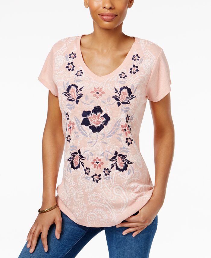 Style & Co Embroidered Graphic-Print Top, Created for Macy's - Macy's