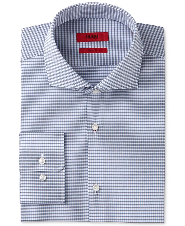 Hugo Boss HUGO Men's Slim-Fit Navy Mini Check Dress Shirt - Macy's