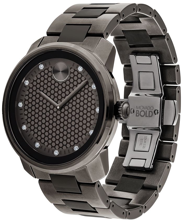Movado Men's Swiss Bold Diamond (1/10 ct. t.w.) Gunmetal Gray Ion ...