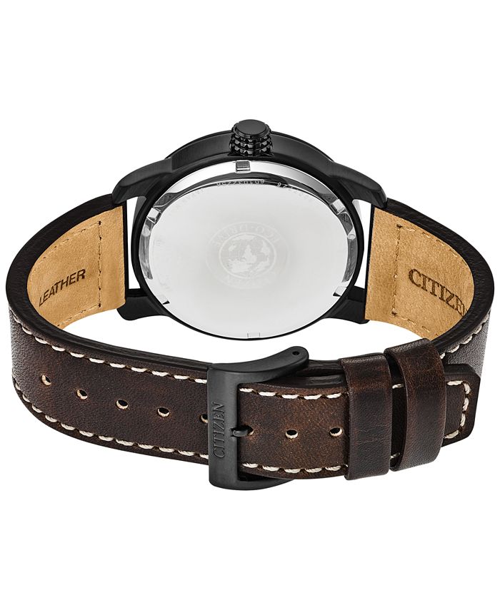 Citizen Men's Eco-Drive Military Brown Leather Strap Watch 42mm BM8478 ...