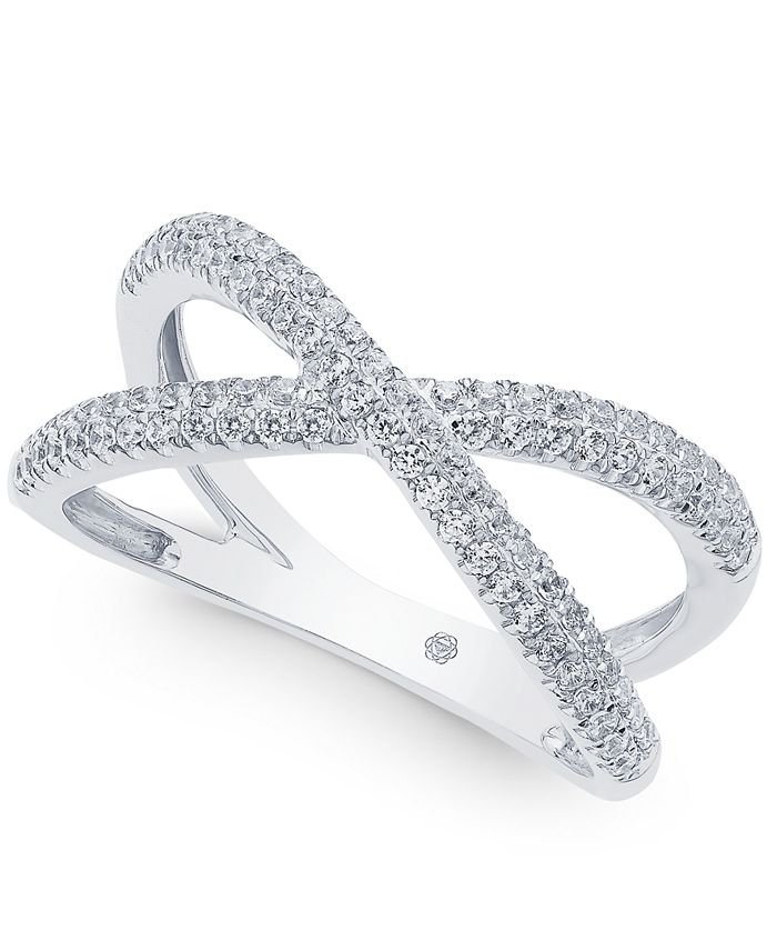 Macy's Diamond Crisscross Ring (1/2 ct. t.w.) in 14k White Gold - Macy's