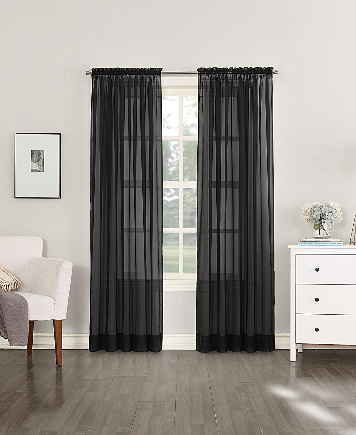 Click here for Sheer Voile Rod Pocket Curtain Panel - Black prices