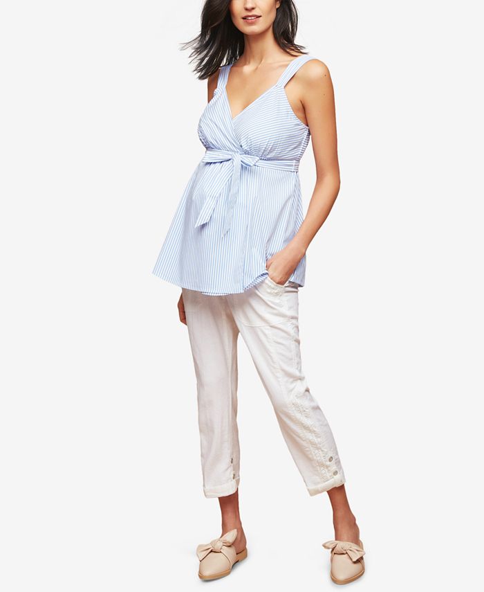 Motherhood Maternity Linen-Blend Cropped Pants - Macy's