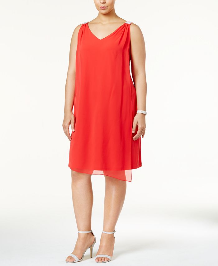 MSK Plus Size Rhinestone Chiffon Overlay Dress - Macy's