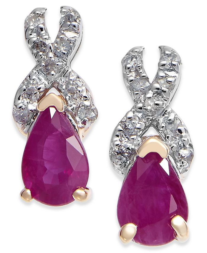 Macy's Ruby (1 ct. t.w.) & Diamond (1/8 ct. t.w.) Drop Earrings in 14k ...
