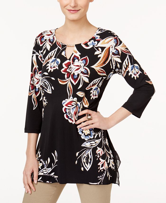 JM Collection Petite Printed Keyhole Tunic, Created for Macy's - Macy's