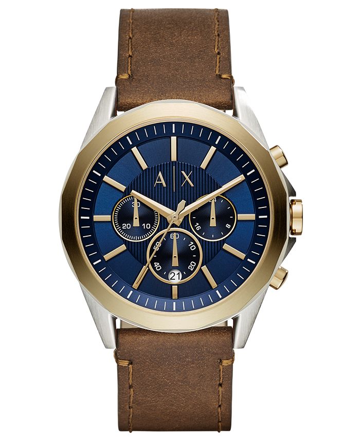 A|X Armani Exchange Men's Chronograph Drexler Brown Leather Strap Watch ...