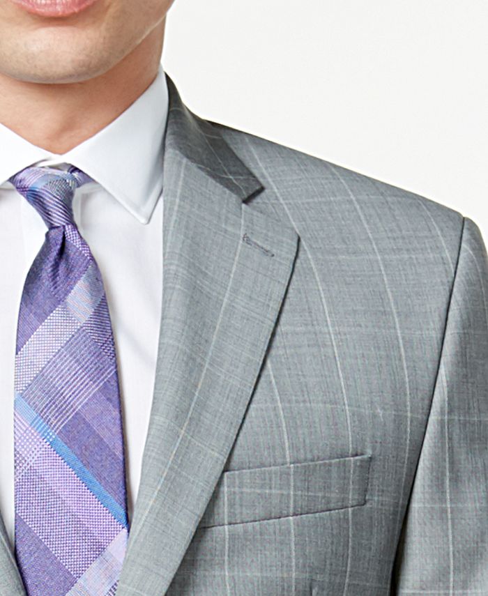 Lauren Ralph Lauren Men's Classic-Fit Light Gray Windowpane Ultraflex ...