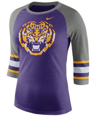 Nike Women's LSU Tigers Team Stripe Logo Raglan T-Shirt - Macy's