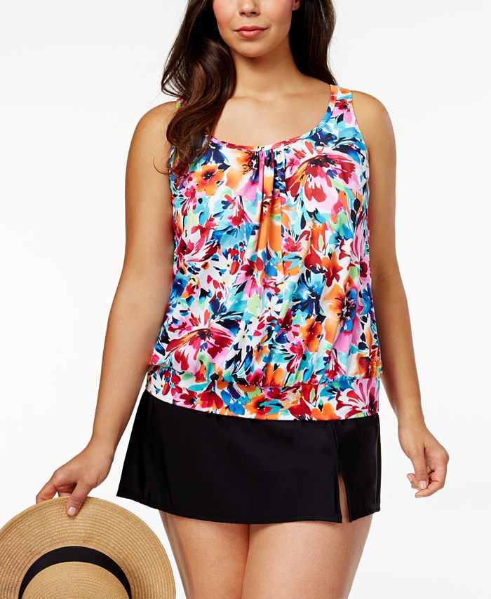 Swim Solutions Plus Size Labelle Fleur Floral Print Blouson Underwire