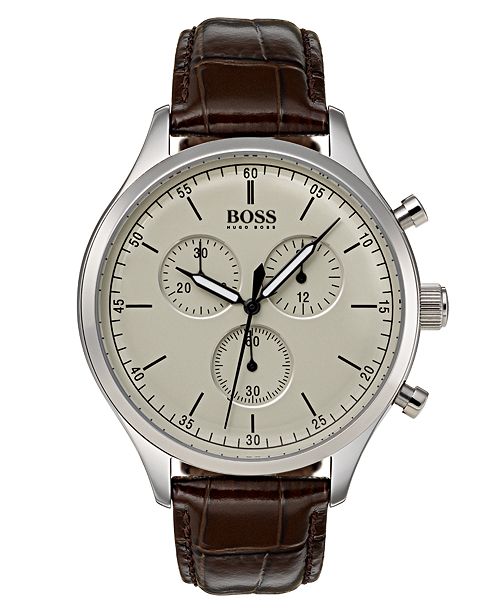 BOSS Hugo Boss Men's Chronograph Companion Brown Leather Strap Watch ...