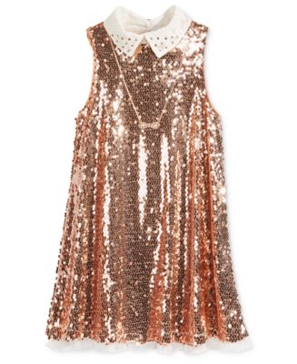 Beautees Lace-Collar Sequinned Dress & Necklace Set, Big Girls - Macy's
