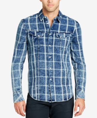 WILLIAM RAST Men's Denim Grid-Pattern Shirt - Macy's
