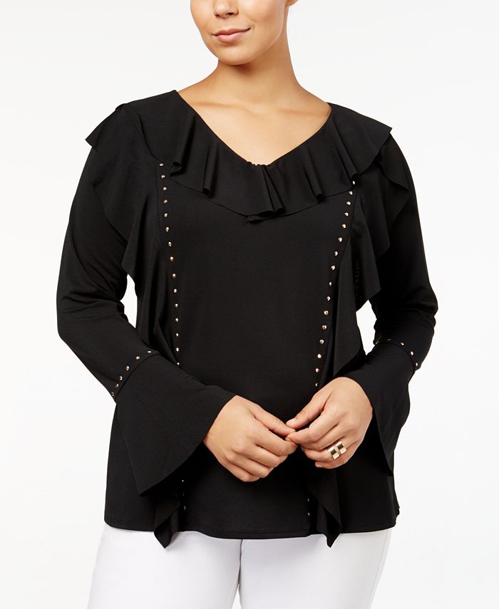 Belldini Plus Size Ruffled Studded Blouse - Macy's