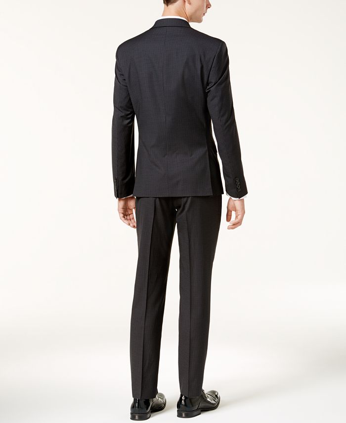 Nick Graham Men's Slim-Fit Stretch Black Grid Suit - Macy's