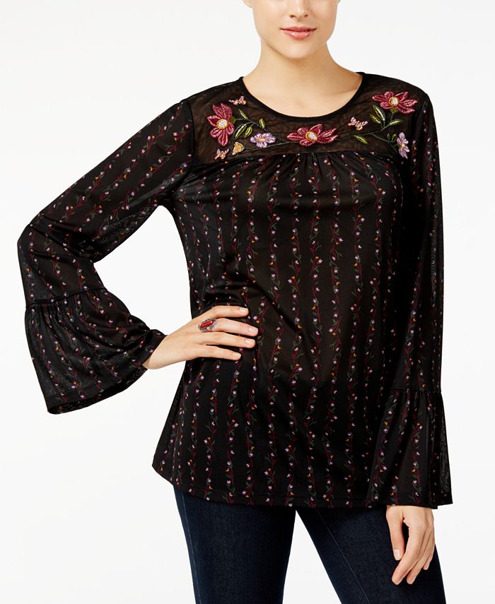 Style & Co Petite Embroidered Mesh Top, Created for Macy's - Macy's