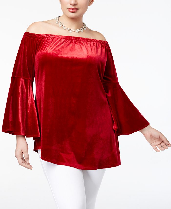 NY Collection Plus Size Velvet Off-The-Shoulder Top & Reviews - Tops ...