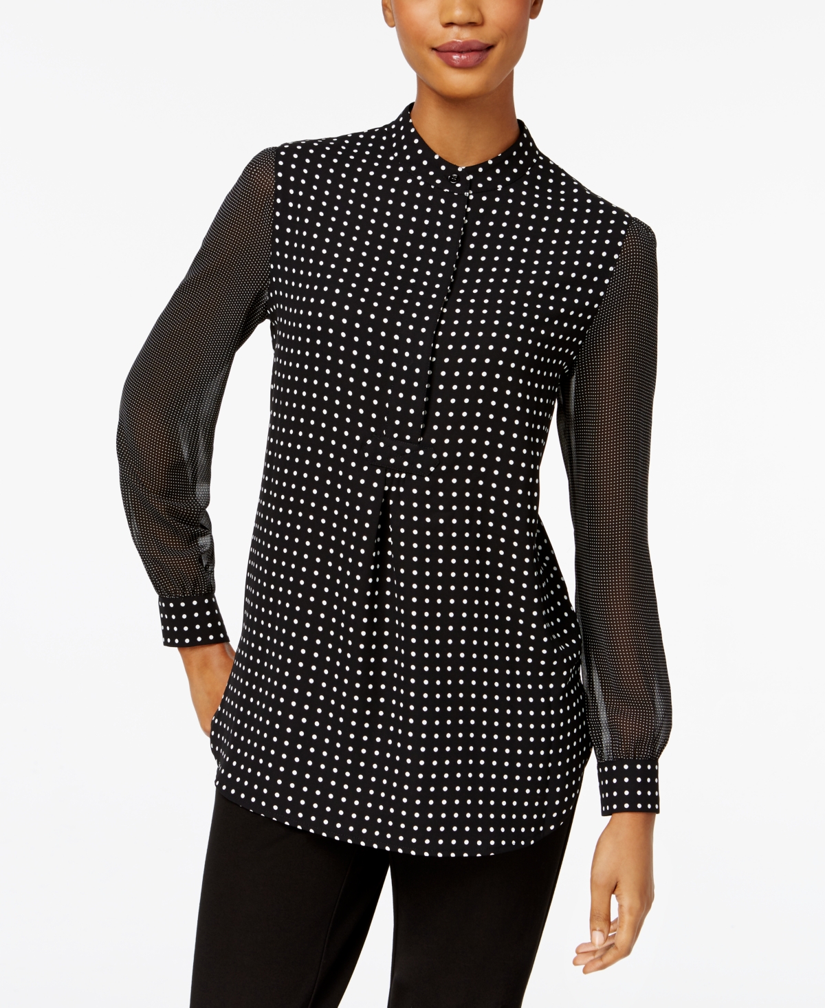 Click here for Anne Klein Sheer Dot-Print Blouse - Black/White prices
