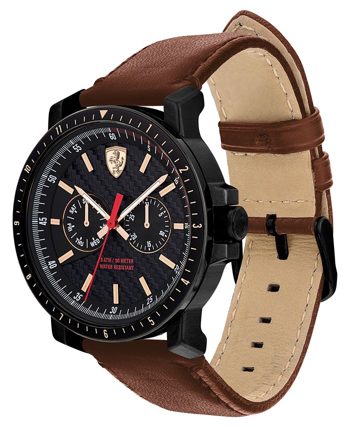 Ferrari Men's Turbo Brown Leather Strap Watch 42mm - Macy's