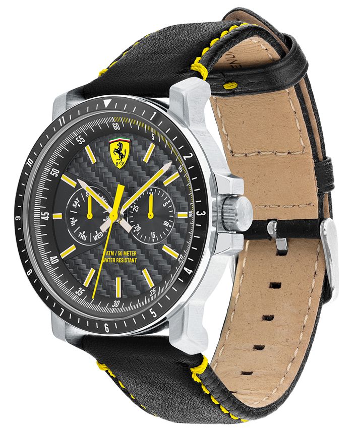 Ferrari Men's Turbo Black Leather Strap Watch 42mm - Macy's