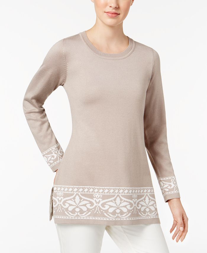 NY Collection Removable Infinity Scarf Tunic Sweater - Macy's