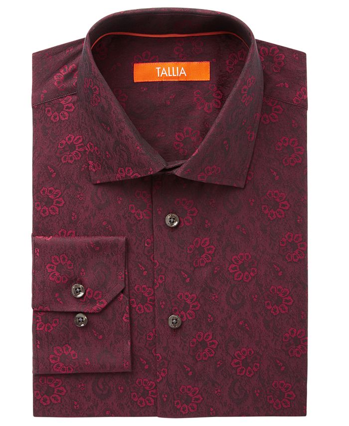 Tallia Men's Fitted Red Jacquard Daisy Floral Dress Shirt - Macy's
