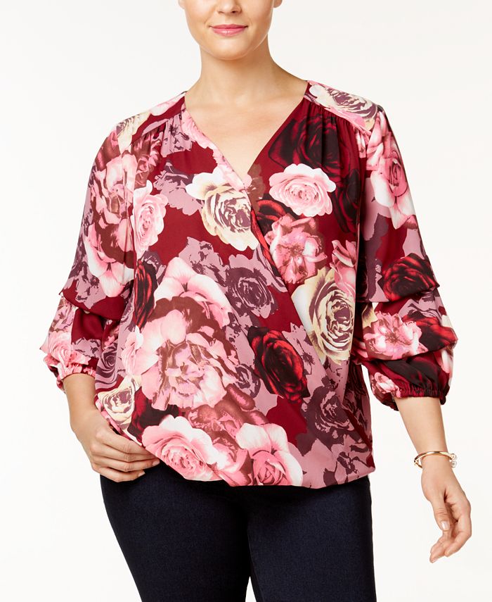 INC International Concepts I.N.C. Plus Size Floral-Print Surplice ...