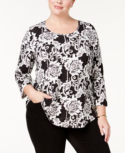 JM Collection Plus Size Printed Top, Created for Macy's - Tops - Plus ...