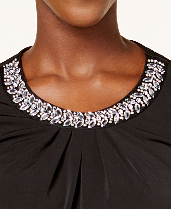 NY Collection Petite Embellished-Neck Top - Macy's