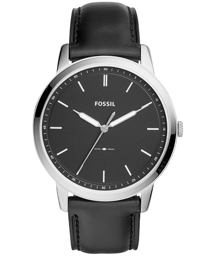 Fossil Men's The Minimalist Black Leather Strap Watch 44mm - Macy's